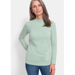 GOLDNER Ringelshirt mit Stehkragen in hellgr&uuml;n / cremewei&szlig; / geringelt | Gr.: 48