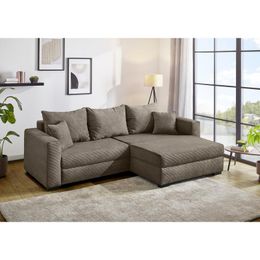 Jockenh&ouml;fer Ecksofa &raquo;Elmau, Gr&ouml;&szlig;e Ottomane: XL, B:261cm&laquo; mit Schlaffunktion, Bettkasten & 2 Zierkissen grau Korpus: 100% Polyester;Kissen: 100% Polyester B/H/T: 