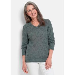 GOLDNER Kurzgr&ouml;&szlig;e: Strickpullover mit V-Ausschnitt in graugr&uuml;n | Gr.: 21