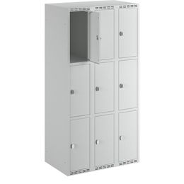 3er-Schlie&szlig;fachschrank Fydor, 3 Abteile, lichtgrau, B 900 mm, flache Dachform, Vorh&auml;ngeschloss kaiserkraft