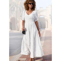 Lascana Damen Lascana Maxikleid &raquo;mit Alloverdruck und V-Ausschnitt aus Webware&laquo; Ohne Taschen Sommerkleid mit Puff&auml;rmeln, Elegantes Webkleid, 