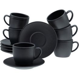 Creatable Cappuccinotasse &raquo;Soft Touch Black&laquo; 12-teiliges Set, mit Untertasse schwarz Steinzeug 240ml, 12 Stk.