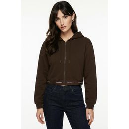 Calvin Klein Jeans Damen Kapuzensweatjacke &raquo;LOGO WAIST CROPPED&laquo; mit Kapuze, kurze From, Logoschriftzug am Bund braun XXL