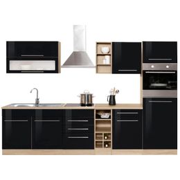 K&uuml;chenzeile KOCHSTATION, B:300cm T:60cm, schwarz, Komplettk&uuml;chen-Sets, "KS-Eton", mit E-Ger&auml;ten, Breite 300 cm