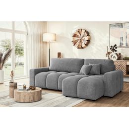 Ecksofa Home Affaire, B:233cm H:88cm T:142cm, grau, 100% Polyester, Wohnzimmer, Sofas, "FELICI, Schlafsofa 233cm, L-Form mit Recamiere beidseitig