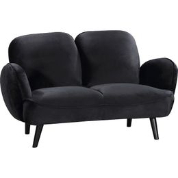 OTTO home 2-Sitzer &raquo;Ben&laquo; mit Wellenunterfederung, Massivholzf&uuml;&szlig;e, frei im Raum stellbar schwarz Samtstoff;Fellimitat B/H/T: 140cm, Samtstoff