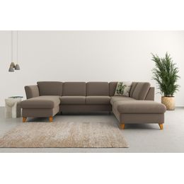 Wohnlandschaft Home Affaire, B:307cm H:86cm T:213cm, beige, 100% Polyester, Sofas, "Trelleborg U-Form", Federkern-Polsterung, wahlweise mit