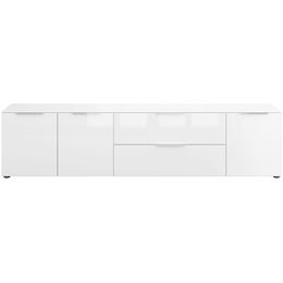 Lowboard MANJANA M&Ouml;BEL, B:225cm H:53,9cm T:40cm, wei&szlig;, Glas, Holzwerkstoff, Metall, Sicherheitsglas ESG, Wohnzimmer, Sideboards, "mit Chrom oder