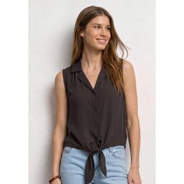 Street One Damen Blusentop, braun, Gr. 46, unifarben, Stoff, 100% Viskose, Blusen, mit Knotendetail am Saum