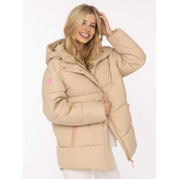 Zwillingsherz Damen Steppjacke &raquo;&bdquo;Love More&ldquo;&laquo; Kapuze mit Tunnelzug, verdeckter Rei&szlig;verschluss, dezente Details beige M