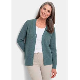 GOLDNER Kurzgr&ouml;&szlig;e: Elegante Strickjacke mit V-Ausschnitt in graugr&uuml;n | Gr.: 23