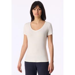 Schiesser Damen T-Shirt &raquo;Natursch&ouml;nheit&laquo; mit V-Ausschnitt, kurzem Arm, Feinripp-Qualit&auml;t beige 44