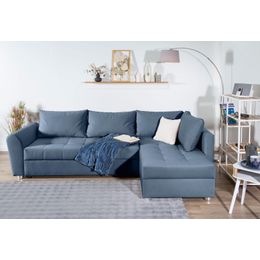 Ecksofa Collection AB, B:250cm H:42cm T:161cm, blau, 100%Polyester, Wohnzimmer, Sofas, "Jana XL L-Form, B: 250 cm", Schlaffunktion, Bettkasten & 1