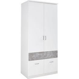 Kleiderschrank Rauch, B:91cm H:199cm T:58cm, wei&szlig;, Holzwerkstoff, Kinderzimmer, Schr&auml;nke, "Kleiderschrank Schrank Garderobe deckenhoher Schrank