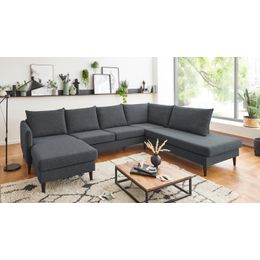 Wohnlandschaft OTTO HOME, B:308cm H:79cm, grau, Sofas, "Rekvik U-Form", mit Wellenunterfederung, mit Massivholzf&uuml;&szlig;en