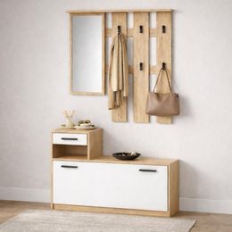 Garderoben-Set OTTO HOME, B:100cm H:190cm T:27,7cm, braun, Kunststoff, Spanplatte, Spiegelglas, Flur, Kastenm&ouml;bel-Sets, "Luna Kommode mit 1 Klappe +