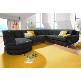 Wohnlandschaft Trendmanufaktur, B:320cm H:85cm T:94cm, schwarz, Softlux-Kunstleder;Primabelle-Microfaser;NaturLeder (handschuhweiches Rindsleder in