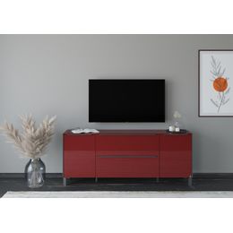 Lowboard, B:182cm H:75cm T:42cm, rot, SET ONE BY Musterring, Glas, Holzwerkstoff, Wohnzimmer, Sideboards, "Reno", Mit Vierkantfu&szlig; in diversen Farben,