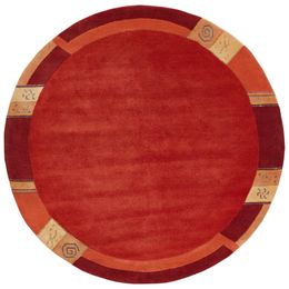Wollteppich LUXOR living, H:20mm &Oslash;:200cm, rot, Wolle, Wohnzimmer, Teppiche, "India, handgekn&uuml;pft", reine Wolle, mit Bord&uuml;re, Wohnzimmer