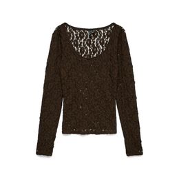 V&eacute;ro Moda Vero Moda Damen Langarmshirt &raquo;VMFLORA LS 2-WAY LACE TOP JRS NOOS&laquo; Materialmix, slim fit braun XS