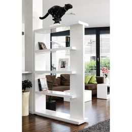Salesfever Raumteilerregal &raquo;Levanto Regal mit Stil&laquo; Ultramoderner Raumteiler-Regal: Hochglanz-Optik mit 4 Ablageb&ouml;den wei&szlig; MDF B/H/T: 128cm x 180cm x 