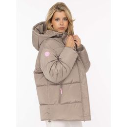 Zwillingsherz Damen Steppjacke &raquo;&bdquo;Love More&ldquo;&laquo; Kapuze mit Tunnelzug, verdeckter Rei&szlig;verschluss, dezente Details beige M