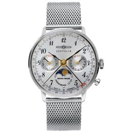 Zeppelin Damen Zeppelin Multifunktionsuhr &raquo;LZ 129 Hindenburg Mondphase&laquo; Armbanduhr, Damenuhr, Datum, Mondphase, Made in Germany silber Einheitsgr&ouml;&szlig;e