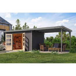 Karibu Gartenhaus &raquo;Plutino 7 SET, in verschiedenen Farben&laquo; inkl. Anbaudach Massivholz ohne Fu&szlig;boden, Blechdach