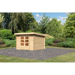 Karibu Gartenhaus &raquo;Schlo&szlig;see 5&laquo; terragrau oder naturbelassen beige Holzwerkstoff ohne Fu&szlig;boden, ohne Dacheindeckung