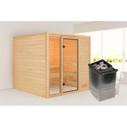 Karibu Sauna &raquo;"Jackie" mit bronzierter T&uuml;r, naturbelassen&laquo; aus hochwertiger nordischer Fichte Saunaofen, integrierte Steuerung, 400 kW