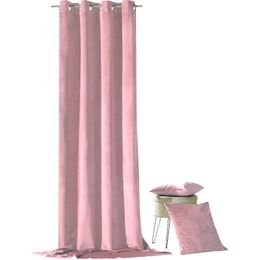 Weckbrodt-Gardinen Vorhang &raquo;Valentin&laquo; &Ouml;sen 1 Stk. tlg. Velour, Samt-Optik, blickdicht, Unifarben, Gardine, Store rosa Sabl&eacute;, Polyester 245cm, &Ouml;sen, 135cm