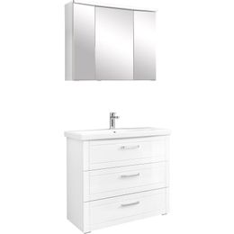 Badm&ouml;bel-Set &raquo;Serie 3007,Waschtisch mit Spiegelschrank&laquo; 3 Stk. tlg. wei&szlig; Spanplatte B/H/T: 90cmcm x 200cmcm x 45cmcm