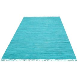 OTTO home Teppich &raquo;Paul, Handwebteppich&laquo; rechteckig 5 mm H&ouml;he reine Baumwolle, Uni, handgewebt, Wendeteppich, mit Fransen, L&auml;ufer blau Baumwolle B : 