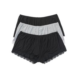 bonprix Damen bonprix Boxer &raquo;Lockere Viskose Boxer (3er Pack)&laquo; Packung, 3 Stk. mit Spitzenverzierung, aus Viskose mit Elasthan, 3er Pack schwarz 44/46