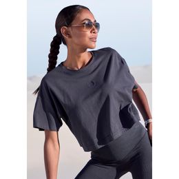 Lascana Damen Lascana Kurzarmshirt T-Shirt, weite Form mit Lagen-Look grau XS (32/34)