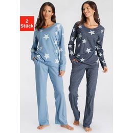 Vivance Dreams By Lascana Damen Vivance Dreams by Lascana Pyjama Packung, 4 tlg. in melierter Optik mit Sternen blau 48/50