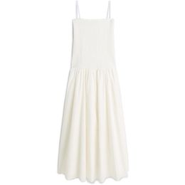 Tommy Jeans Damen Tr&auml;gerkleid &raquo;TJW SMOCK FABRIC MIX MAXI DRESS&laquo; Baumwolle, gesmoktes Oberteil, schmale Tr&auml;ger wei&szlig; S (36/38), N-Gr