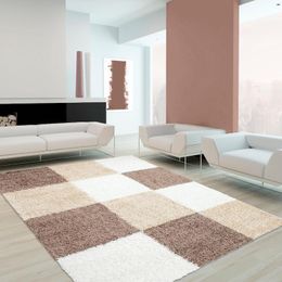 Ayyildiz Teppiche Hochflor-Teppich &raquo;Life Shaggy 1501&laquo; rechteckig 30 mm H&ouml;he Langflor, robust, Karo, Wohnzimmer braun Kunstfaser B : 120cm 1 Stk., 30mm, L: 170cm