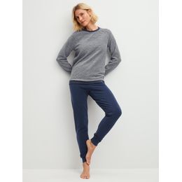 Calida Damen Schlafanzug "Soft Dreams", Gr. Lpeacoat blau, French Terry, Obermaterial: 85% Baumwolle, 13% Polyester, 2% Elasthan, Homewear-Sets, mit