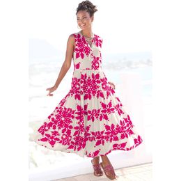 Vivance Damen Maxikleid creme-berry bedruckt Gr&ouml;&szlig;e 34