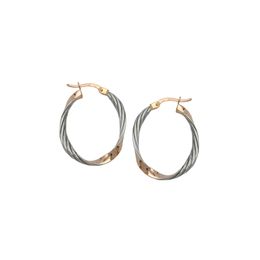Gallay Creole Ohrring 26x21mm oval bicolor rhodiniert diamantiert 9Kt Rotgold