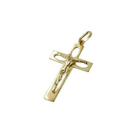 Gallay Anh&auml;nger 28x17mm Kreuz mit Jesus durchbrochen gl&auml;nzend 14Kt GOLD
