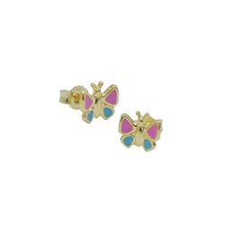 Gallay Ohrstecker Ohrring 7mm Schmetterling pink-hellblau 9Kt GOLD