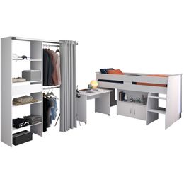 Jugendzimmer-Set Parisot, wei&szlig;, Schlafzimmerm&ouml;bel-Sets, "Parisot Reverse 22", Schreibtisch ausziehbar-bel&uuml;ftete Spanplatte als Lattenrost verwendbar