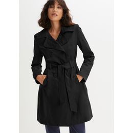 bonprix Trenchcoat aus Baumwolle, schwarz, Gr.44, Charmanter Trenchcoat mit doppelreihiger Knopfleiste und Bindeg&uuml;rtel., 97% Baumwolle