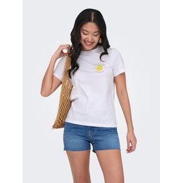 Only Damen T-Shirt "ONLKITA S/S PEARL TOP BOX JRS"hellwei&szlig; print:sapore di limone front, back, Gr. S, bedruckt, Jersey, Obermaterial: 100% Baumwolle,