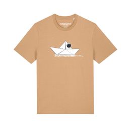Watapparel T-Shirt 'Astronaut in paper boat' Herren Gr&ouml;&szlig;e XS beige / schwarz / wei&szlig;