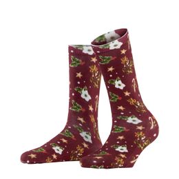 Burlington Damen Socken "Fancy Christmas", Gr. 36, rot, Obermaterial: 90% Baumwolle CO. 8% Polyamid PA. 2% Elasthan EL., Socken