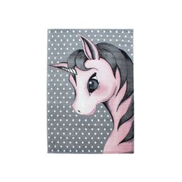 KADIMA DESIGN Kinderteppich Waschbar Einhorn TASNA Strapazierf&auml;hig OEKO-TEX | Gr.: 160cm rund