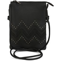 styleBREAKER Damen Mini Bag "Mini Umh&auml;ngetasche ZickZack Cutout Nieten", schwarz, 100% Polyurethan PU. Futter: 100% Polyester PES., gemustert, Taschen